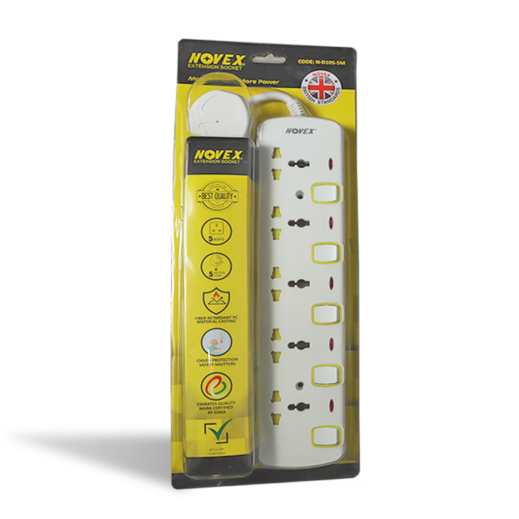 Novex Extension Socket 5-Way 3m N-D105 | Whetstone